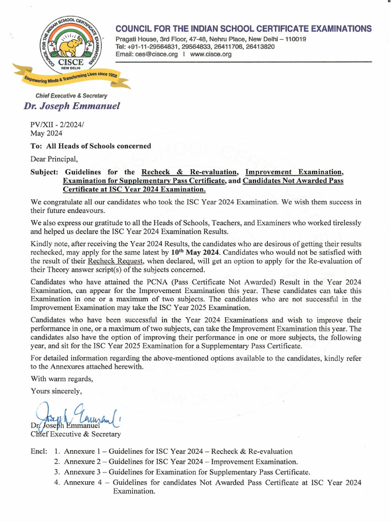 ISC Guidelines For The Recheck Re Evaluation Improvement Examination ...