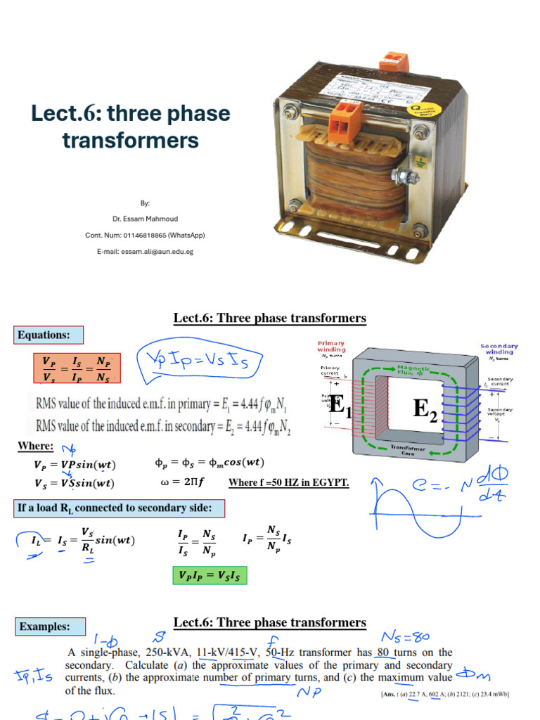 Lec 6 - Three Phase Motors - 27 - March | PDF | Transformer | Electrical Components