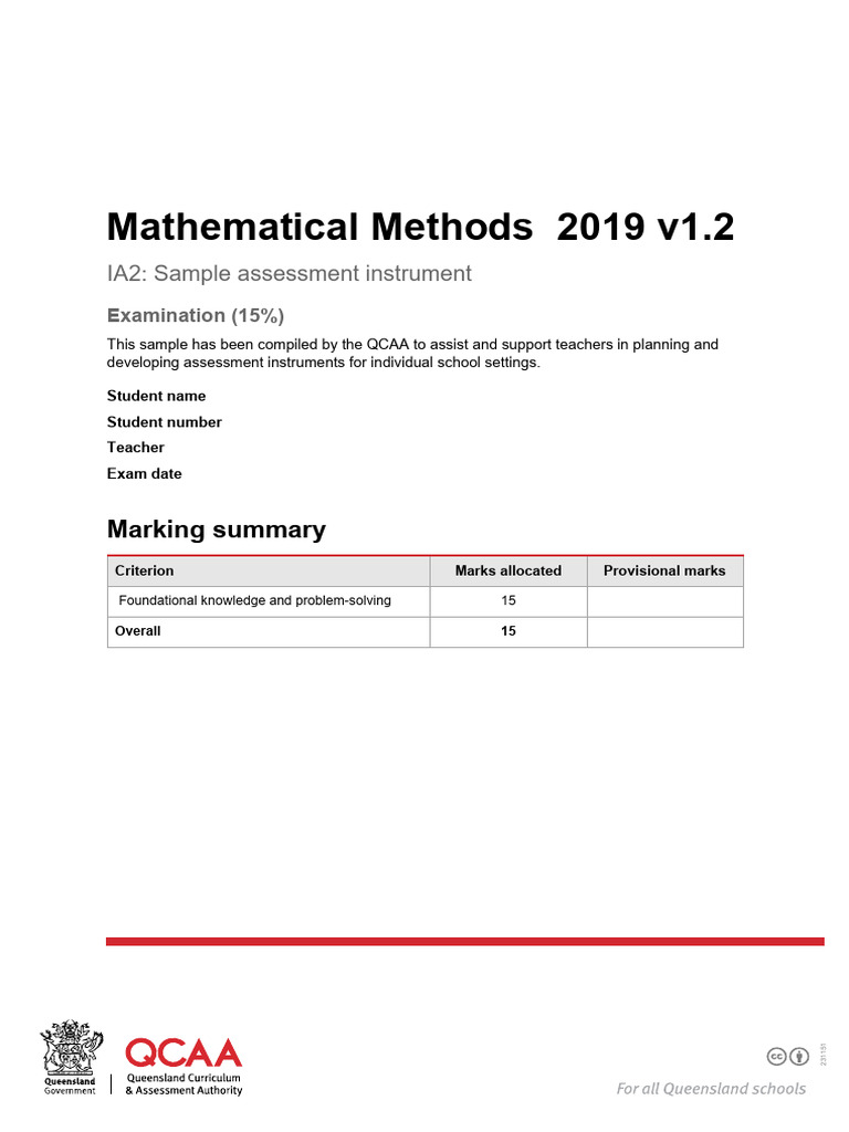 IA2 Practice QCAA | PDF | Mathematics | Logarithm