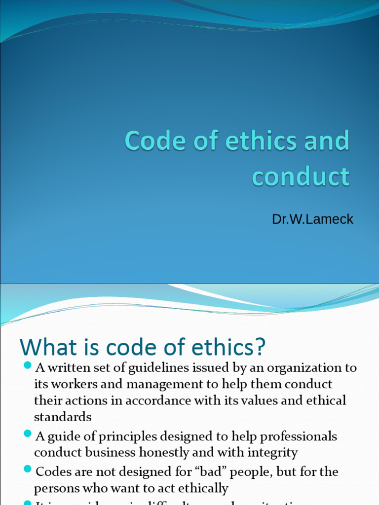 Code of Ethics and Conduct - Dr. Lameck | PDF | Bribery | Conflict Of Interest