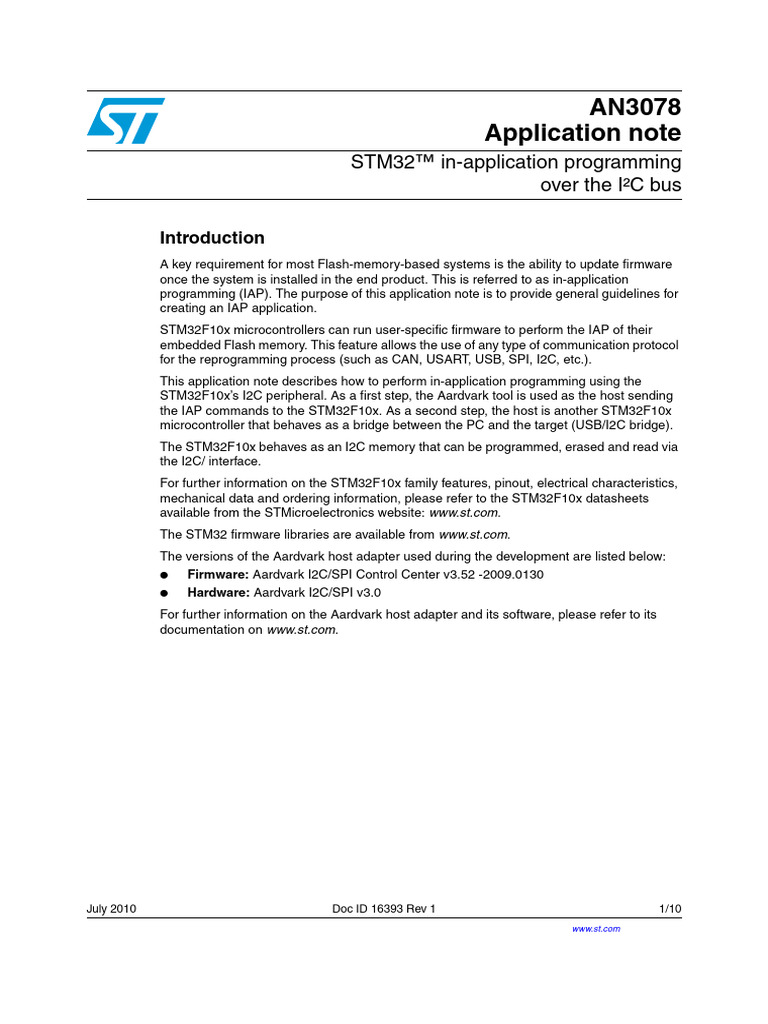 an3078-stm32-inapplication-programming-over-the-ic-bus-stmicroelectronics | PDF | Transmission ...