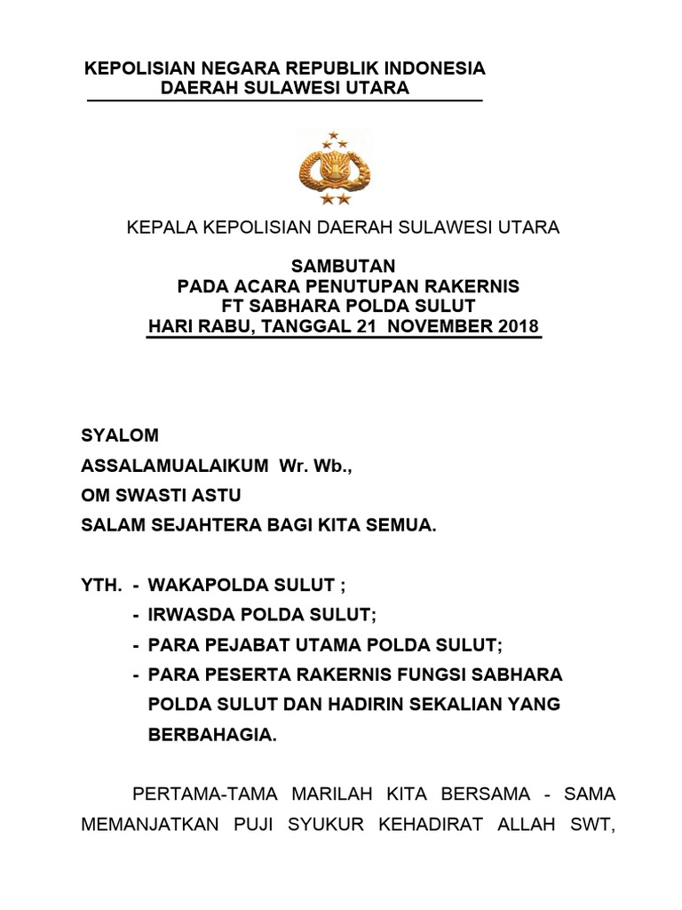 Sambutan Penutupan Kapolda Sulut | PDF