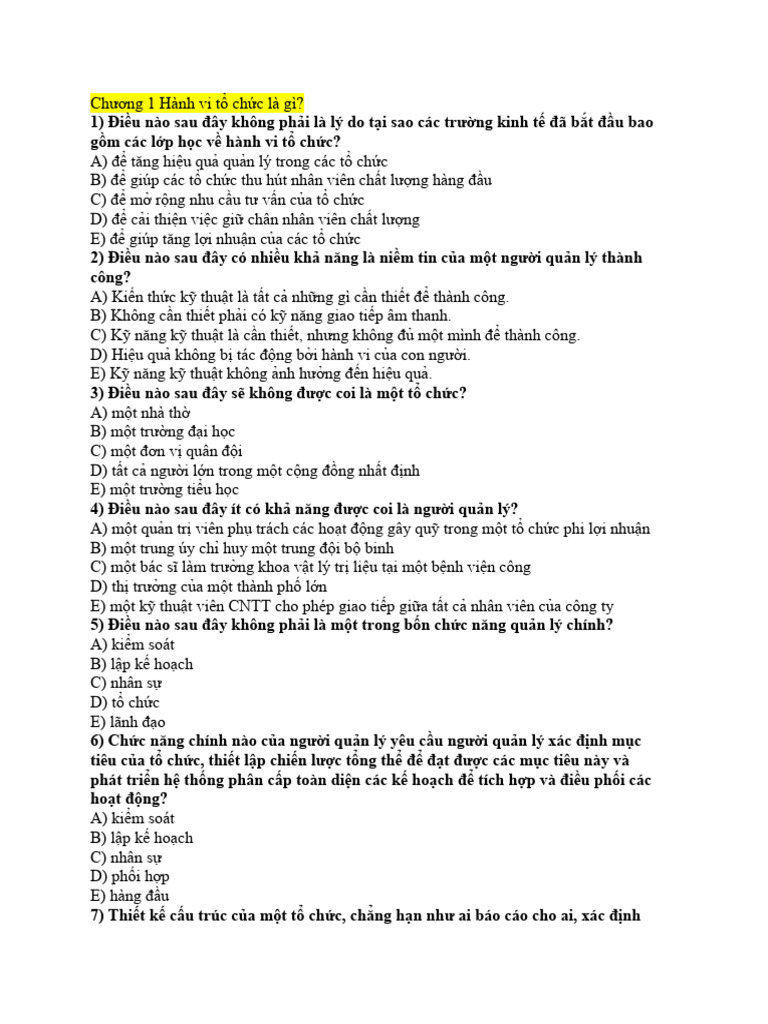 Chương 1 Hành VI T CH C Là Gì Không Đáp Án | PDF