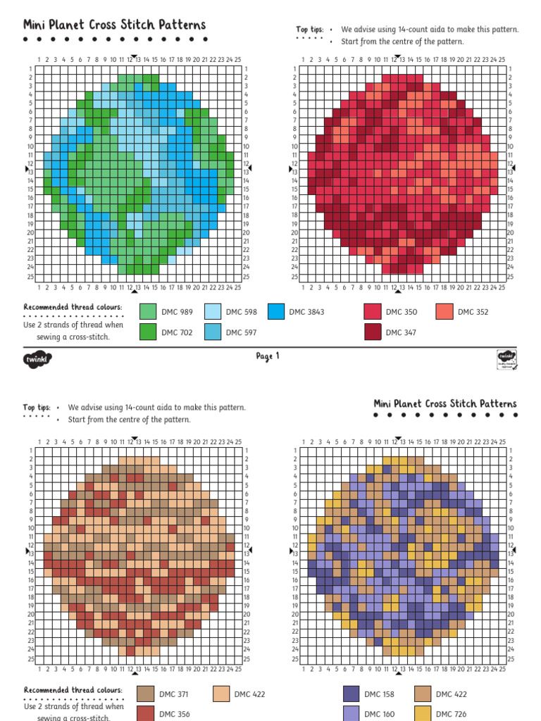 Mini Planet Cross Stitch Patterns Colour | PDF | Textile Arts | Needlework