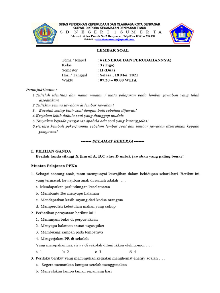 Soal PAT Tema 6 | PDF