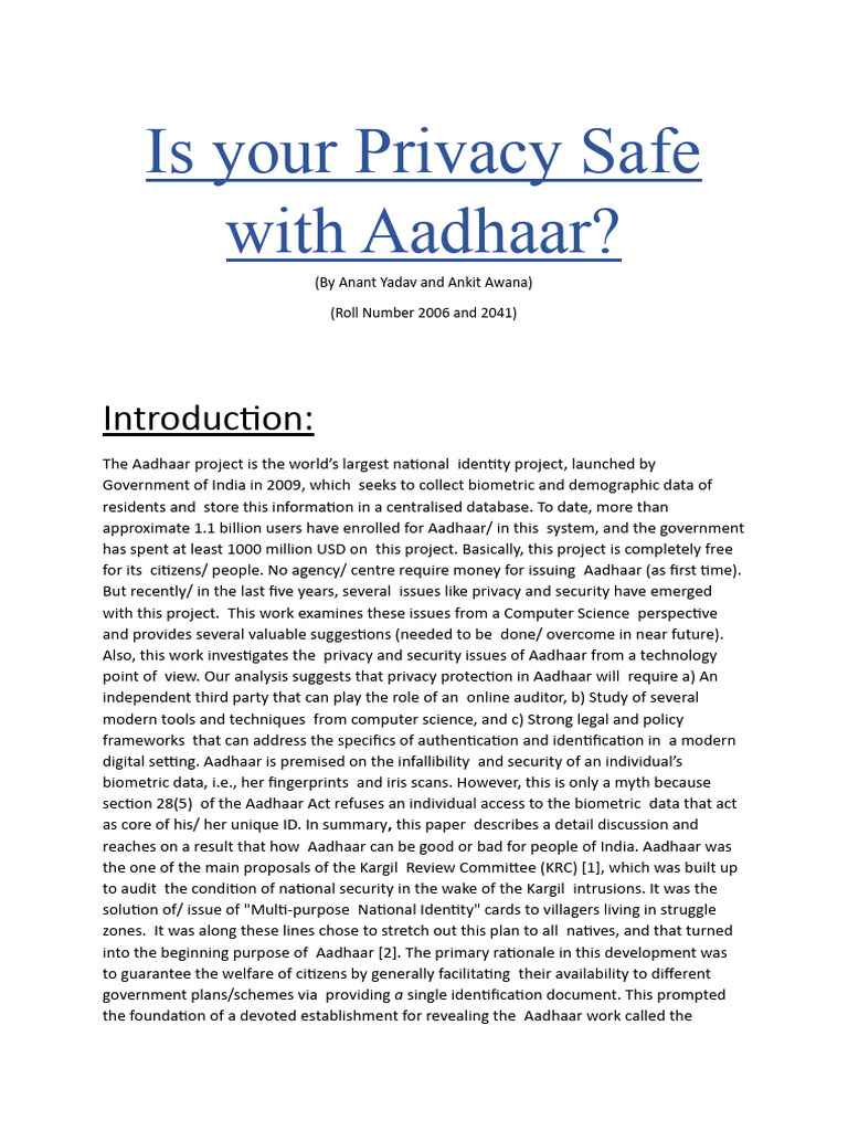 Is Your Privacy Safe With Aadhaar | PDF | Computer Security | Security