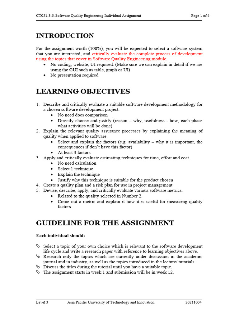 Individual Assignment Level 3 SQE (100 Incourse) | PDF | Software Development Process | Risk