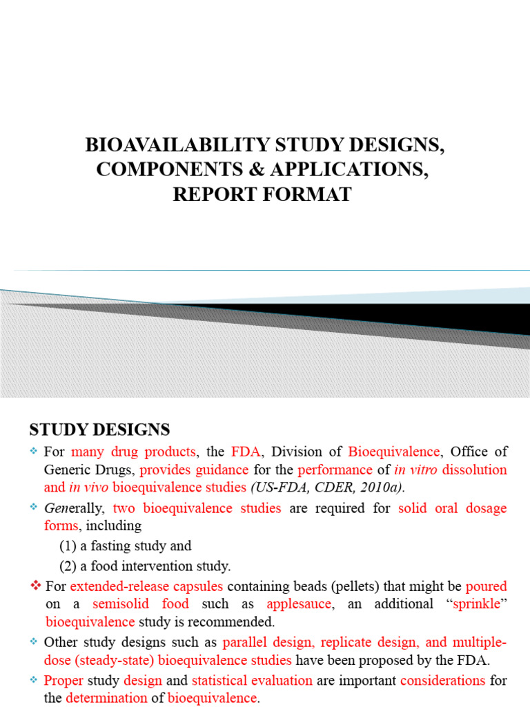 Bioavailability & Bioequivalence-3 - Study Designs, Report Format | PDF ...
