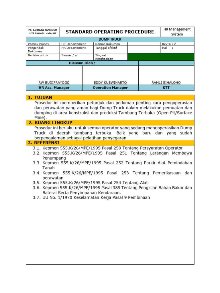 SOP Dump Truck | PDF
