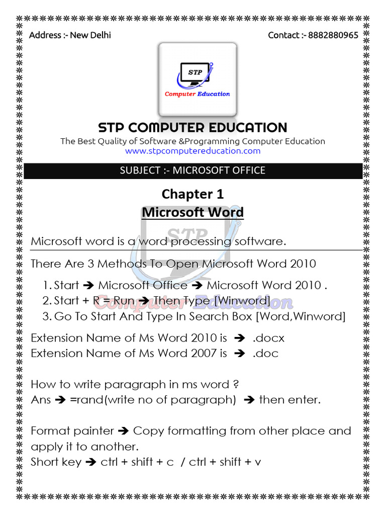 Chapter - 1 Ms Word (Home) | PDF