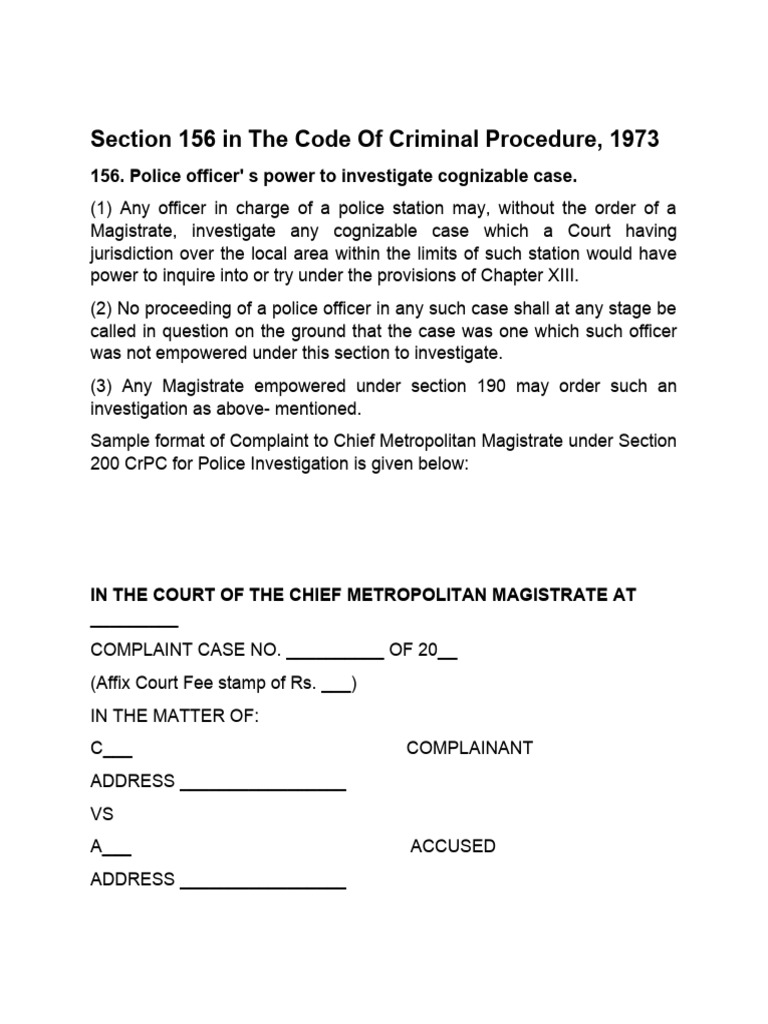 Police Investigation Under CrPC Section 156 | PDF | Government | Crime ...