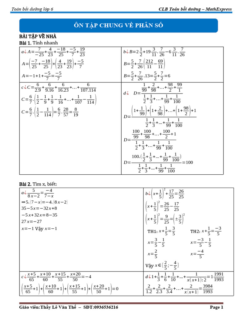 6.1C - HDBTVN - Ôn Tập Phân Số | PDF