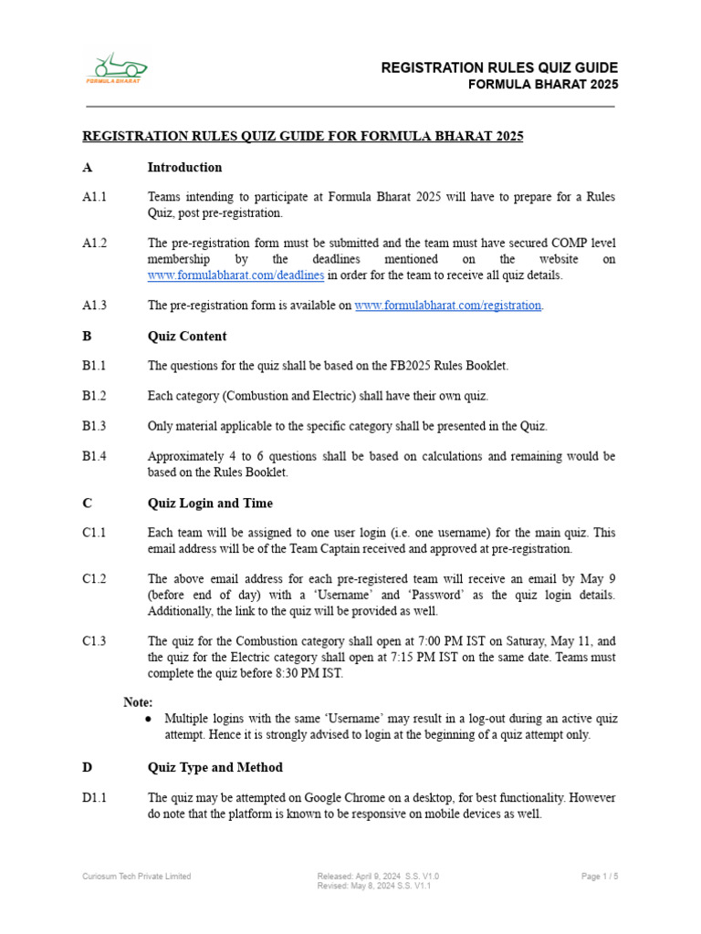 Formula Bharat 2025 Quiz Registration Guide | PDF | Login | Computing