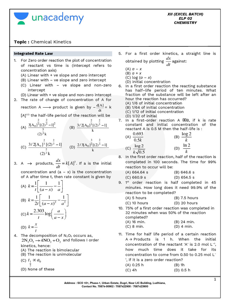 02 Chemical Kinetics II (Integrated Rate Law) Excel Batch | PDF | Reaction Rate | Chemical Kinetics