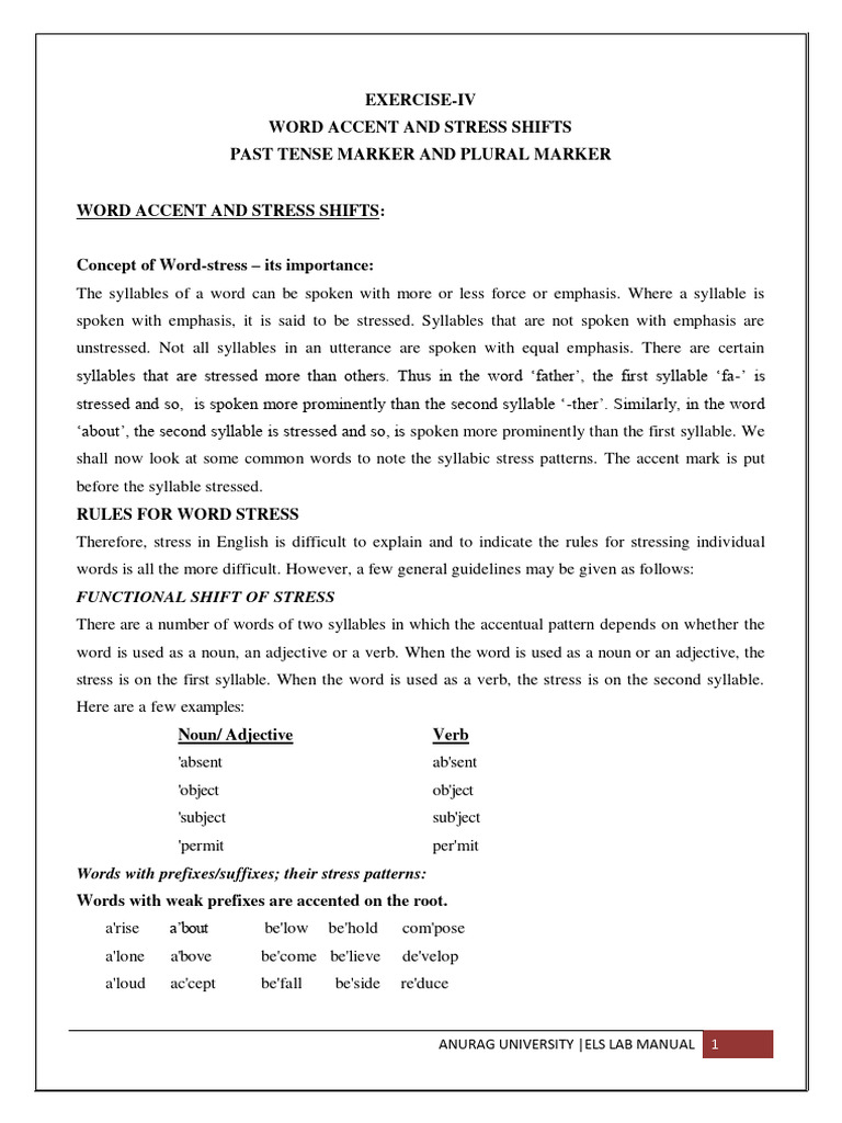Els Lab Manual Exercise-Iv | PDF | Stress (Linguistics) | Word