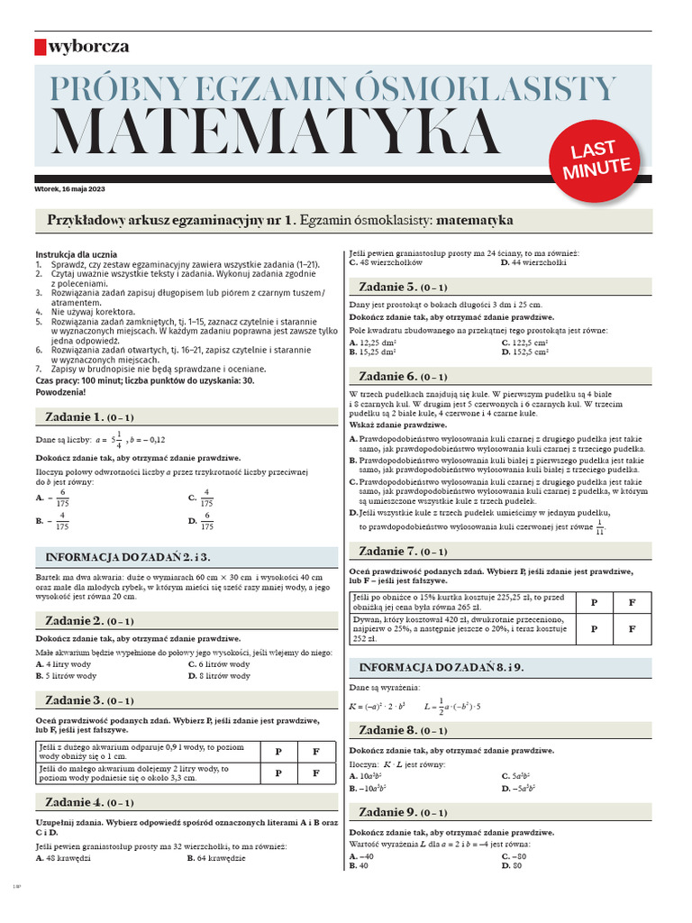Egz 2023 Wyborcza Matematyka v2 | PDF
