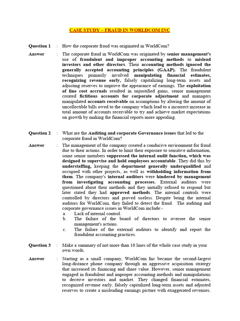 WorldCom Fraud Case Study Analysis | PDF | Accounting | Audit