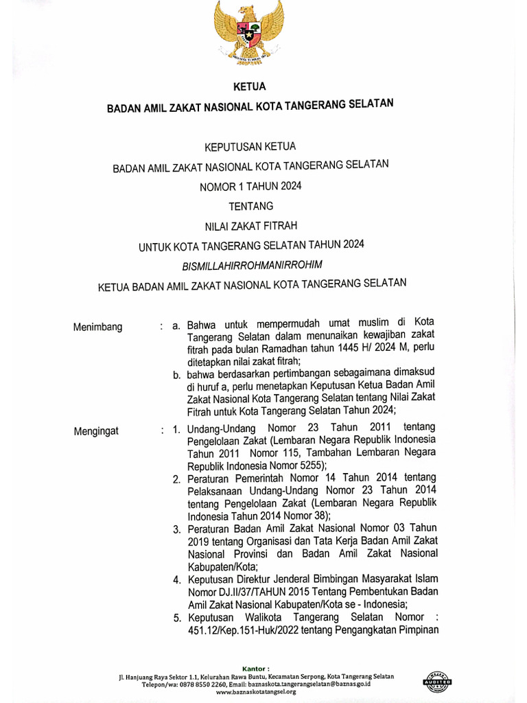 SK Penetapan Zakat Fitah | PDF