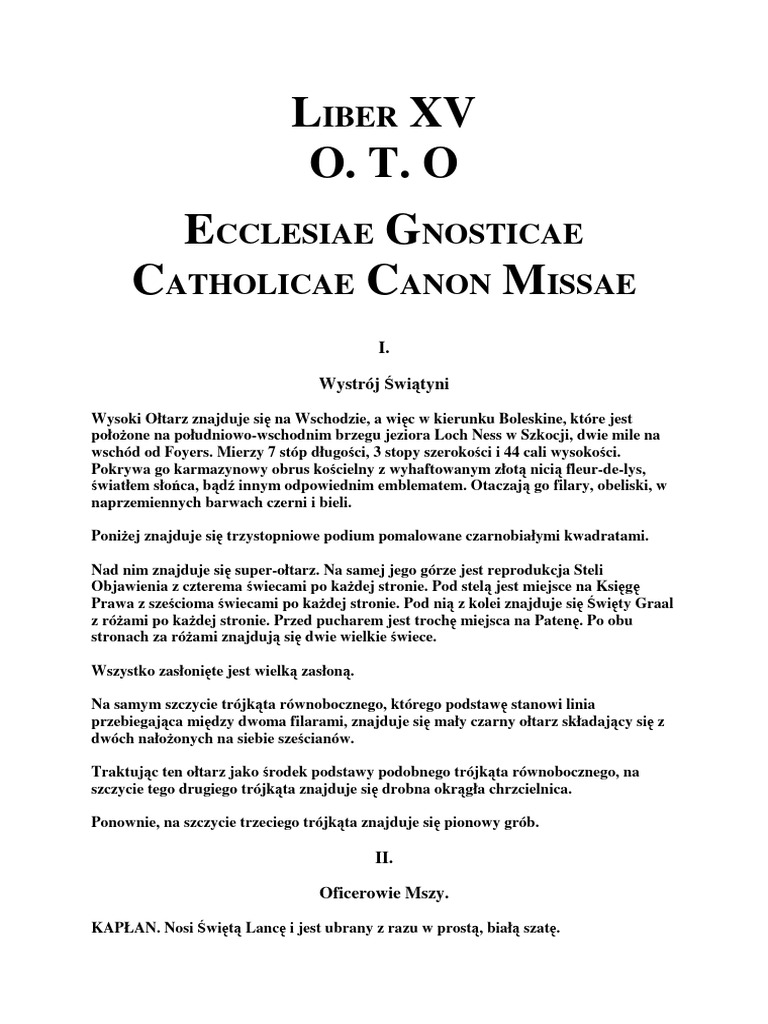 Liber XV Msza Gnostycka | PDF