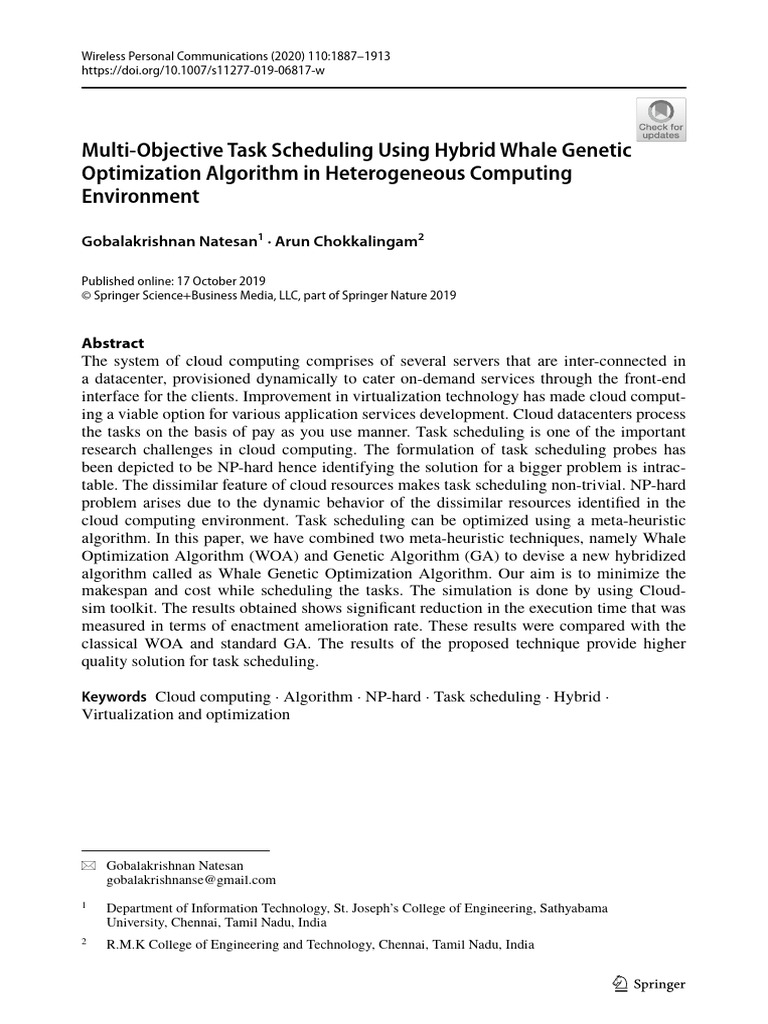 Multi Objective Task Scheduling Using Hybrid Whale Genetic | PDF ... Multi Objective Task Scheduling Using Hybrid Whale Genetic | PDF ...