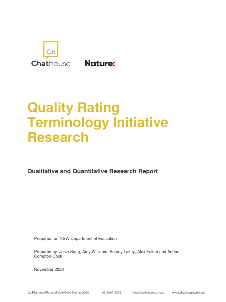 ChatHouse Research and Nature Report - Quality Rating Terminology ...