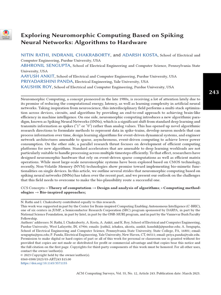 Exploring Neuromorphic Computing Based On Spiking Neural Networks: Algorithms To Hardware ...