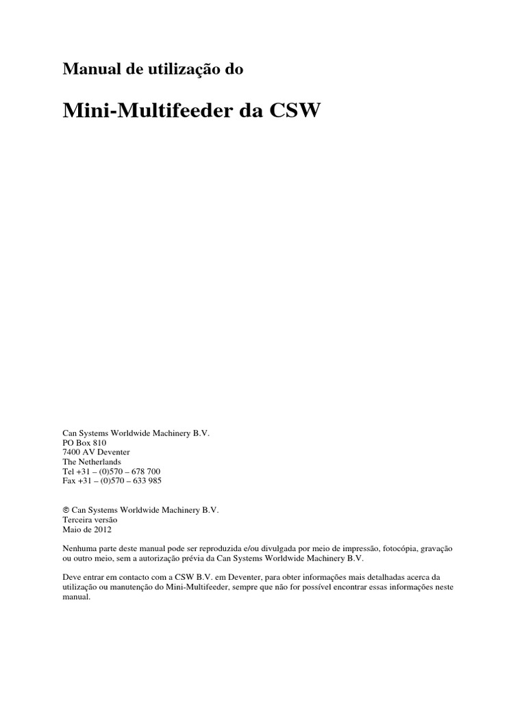Manual do Mini-Multifeeder CSW | PDF