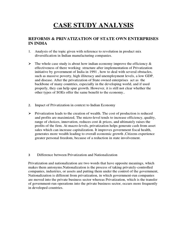 Case Study Analysis Economics | PDF | Privatization | Economy Of India