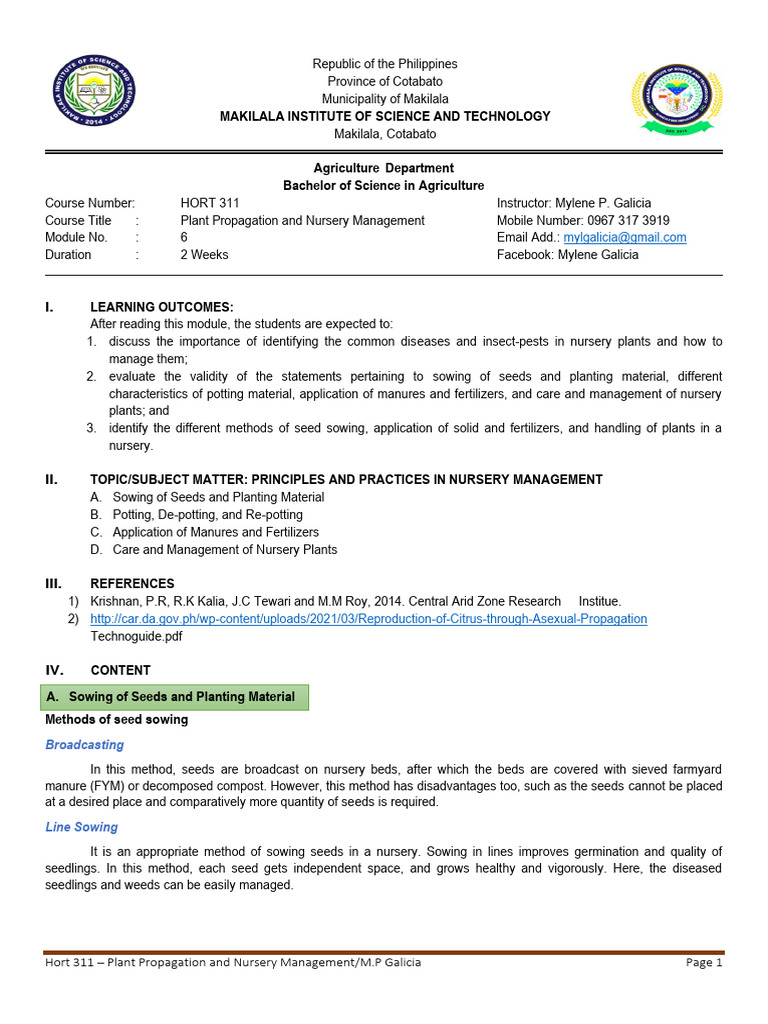 HORT 311 - M06.f | PDF | Fertilizer | Sowing