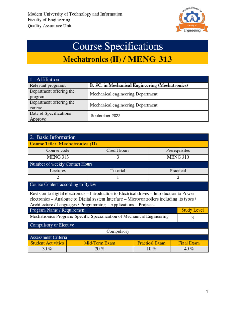 MENG 313 C.Specification - ByLaw 2007 | PDF | System | Engineering