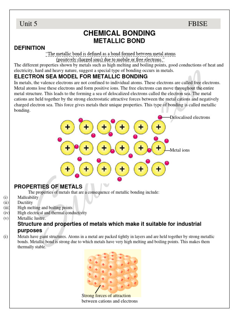 5.6 Metallic Bond FBISE | PDF | Chemical Bond | Ion