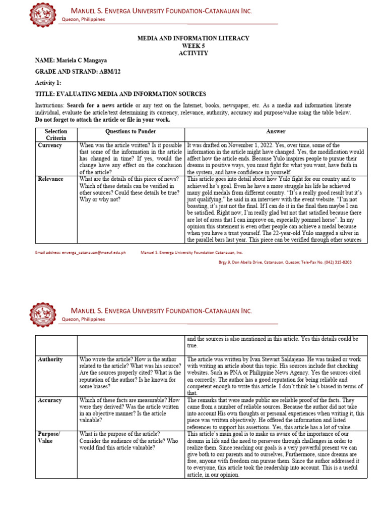Week 5 Mil Activity | PDF | Human Communication | Communication
