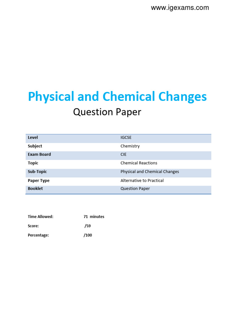 8 Physical and Chemical Changes CIE IGCSE Chemistry Practical QP ...