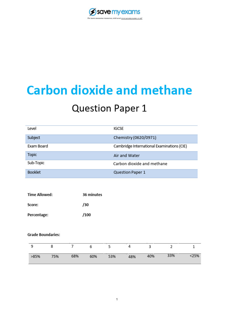 114 Carbon Dioxide and Methane Topic Booklet 1 CIE IGCSE Chemistry | PDF | Student Assessment ...