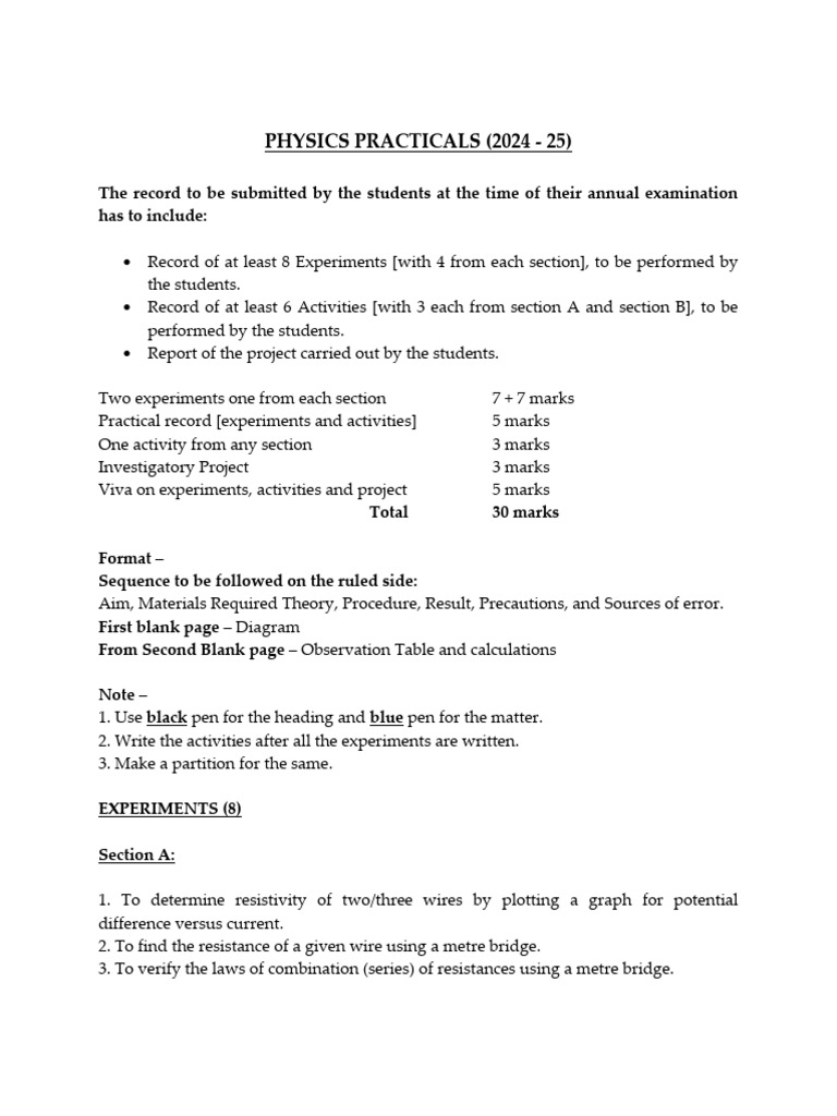 Physics Practicals - XII (24-25) | PDF | Electrical Network ...