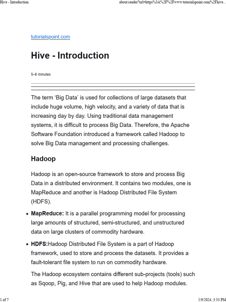 HIVE | PDF | Apache Hadoop | Map Reduce
