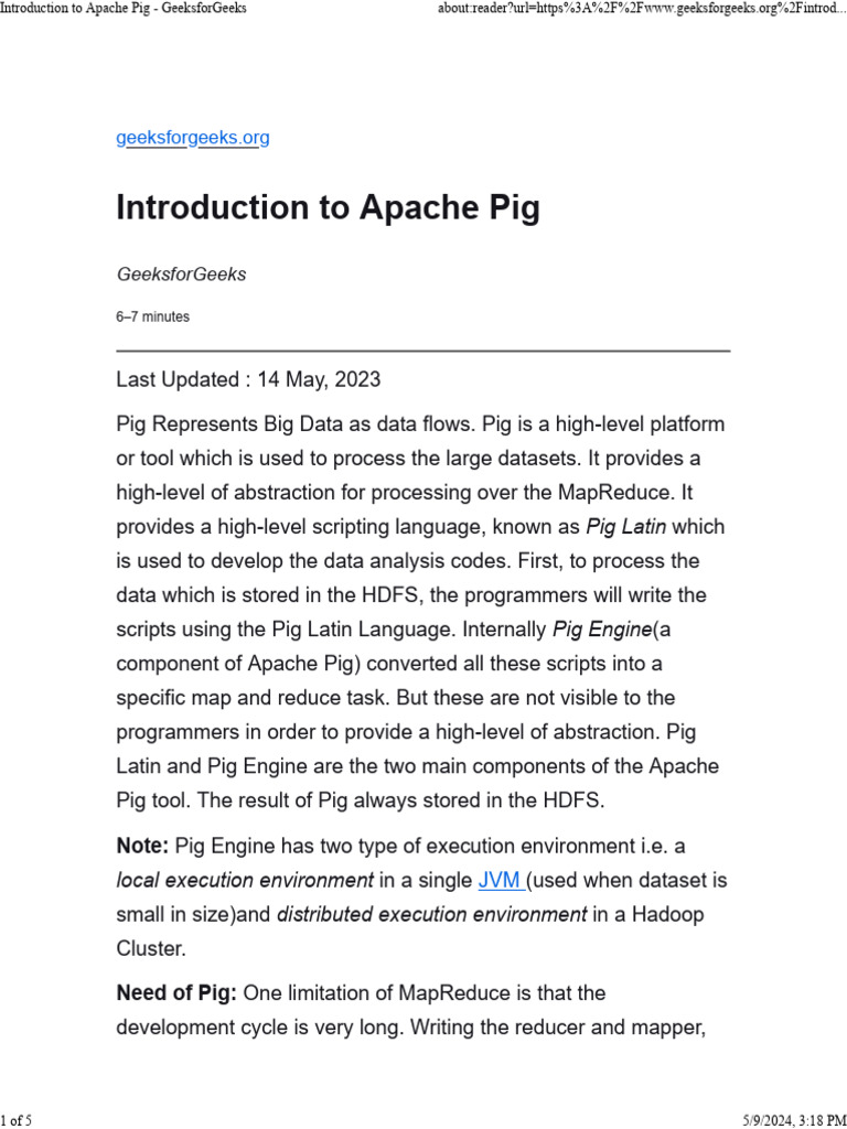 PIG | PDF | Apache Hadoop | Map Reduce