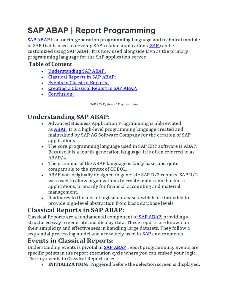 Sap Abap Report Programming Pdf Computer Programming Systems Engineering