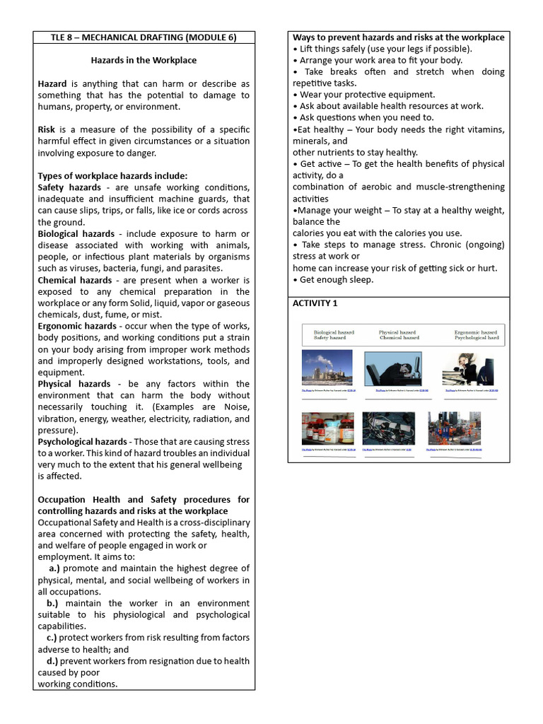 Tle 8-Module 6 | PDF | Occupational Safety And Health | Hazards