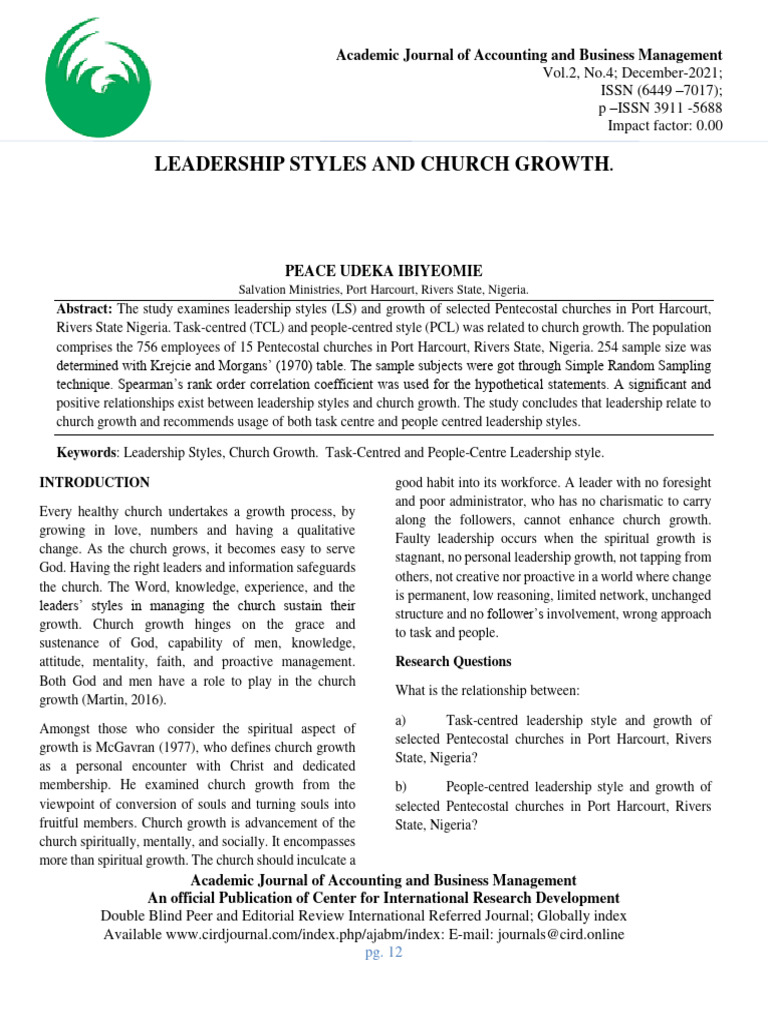 Leadership Styles and Church Growth | PDF | Leadership