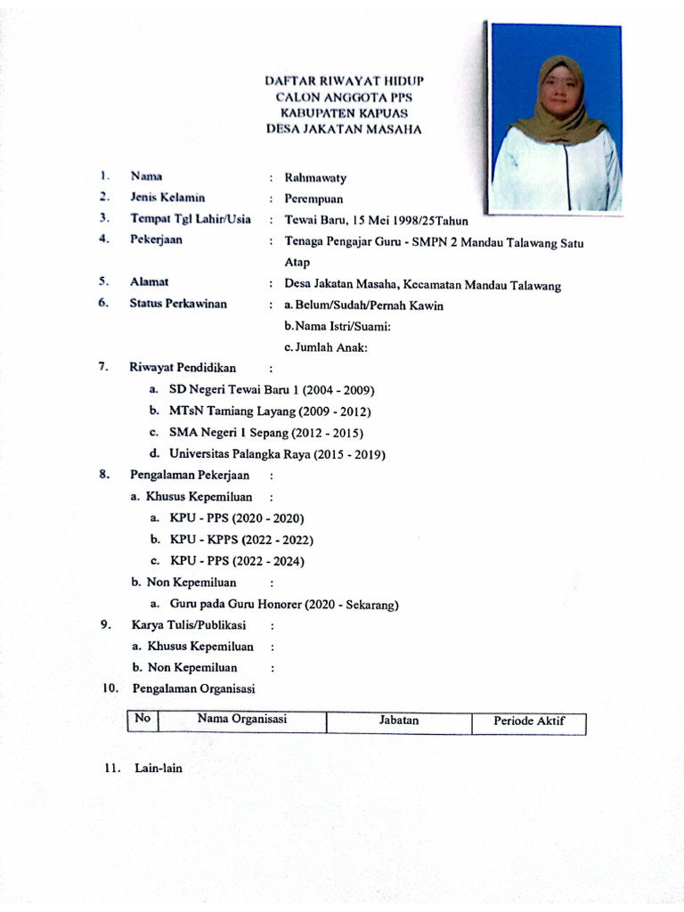 Daftar Riwayat Hidup PPS Rahma | PDF