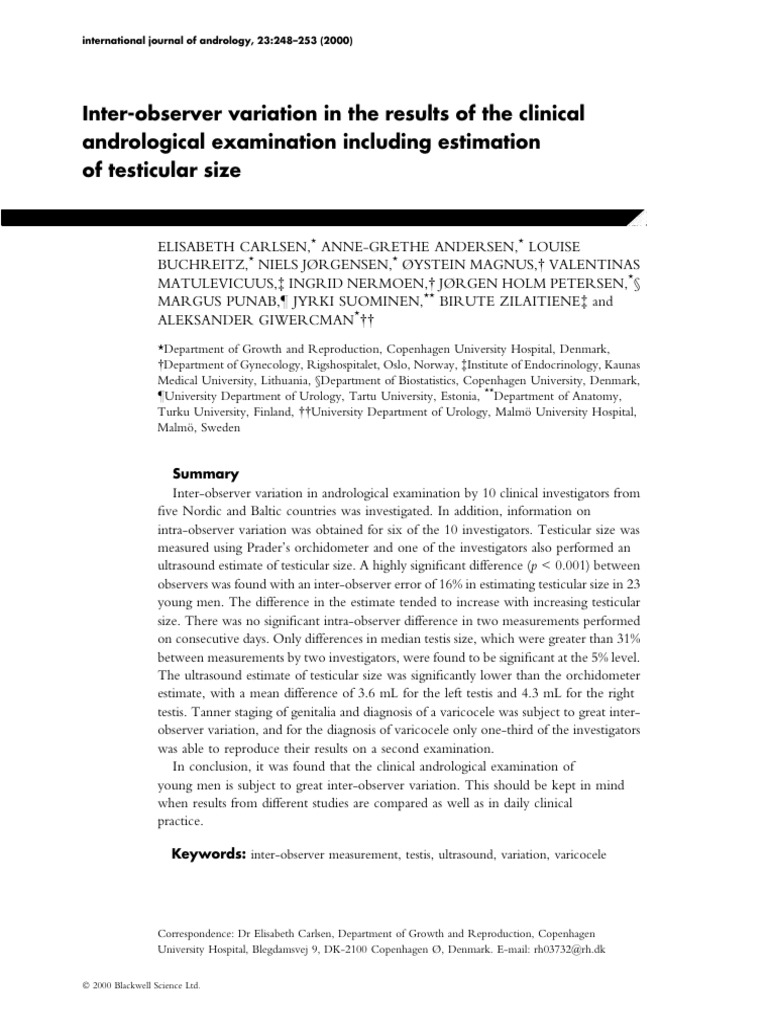 Inter-Observer Variation in The Results of The Clinical Andrological ...
