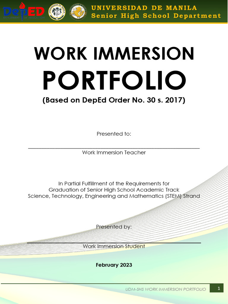 Udm Shs Work Immersion Portfolio a.y. 2022 2023 1 (1) | PDF | Job ...