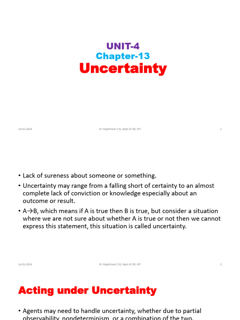 AI - Unit4&5 Chapter13-Uncertainty 2023 | PDF | Probability | Probability Theory
