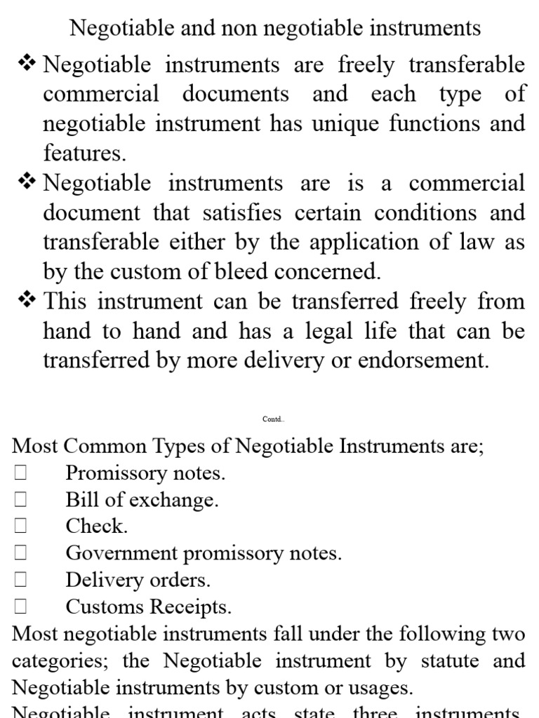 Negotiable vs Non-Negotiable Instruments | PDF | Negotiable Instrument ...