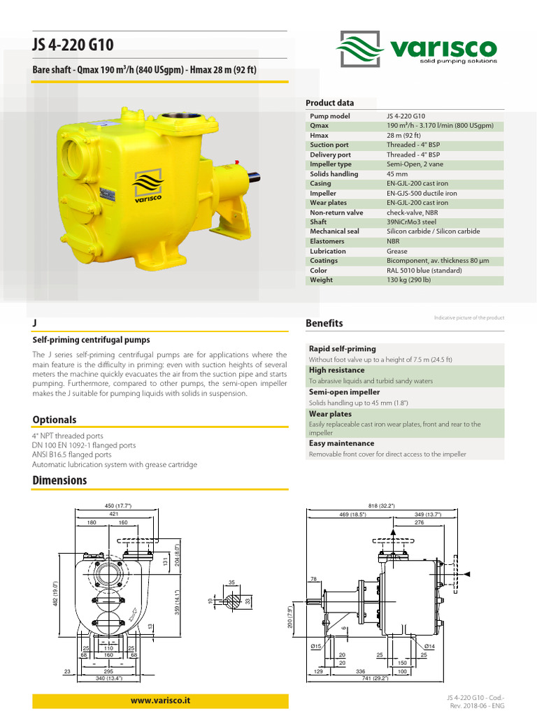 Data Sheet JS 4-220 G10 - Rev. 2018-06 - ENG | PDF | Pump | Mechanical Engineering