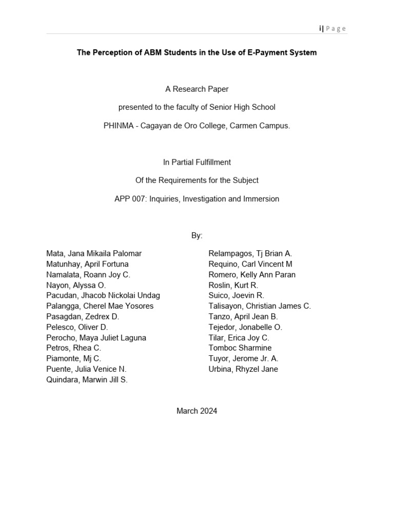 ABM Students' Views on E-Payment Systems | PDF | Computer Security ...
