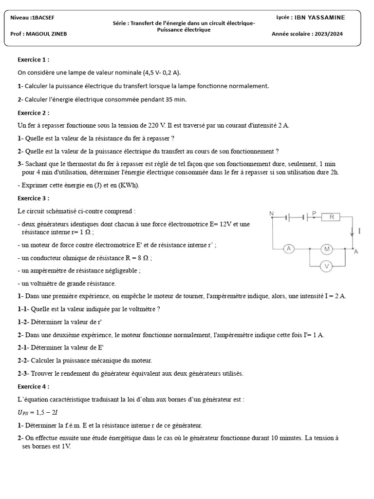 SERIE Elec | PDF | Résistance (électricité) | Générateur électrique