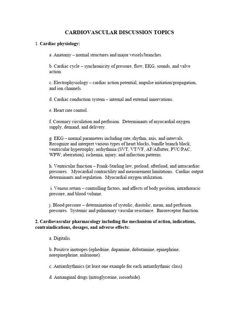 Cardiovascular Discussion Topics | PDF | Heart | Cardiac Arrest