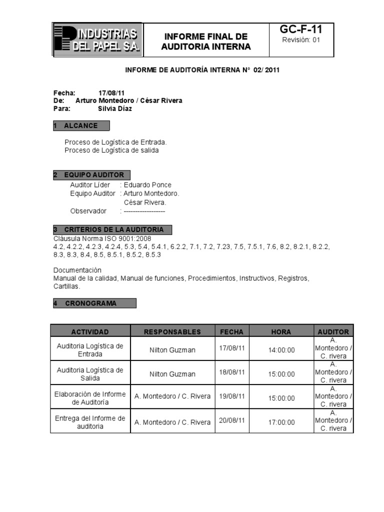 Informe Final de Auditoria Interna Le y Ls | PDF | Logística | Industrias
